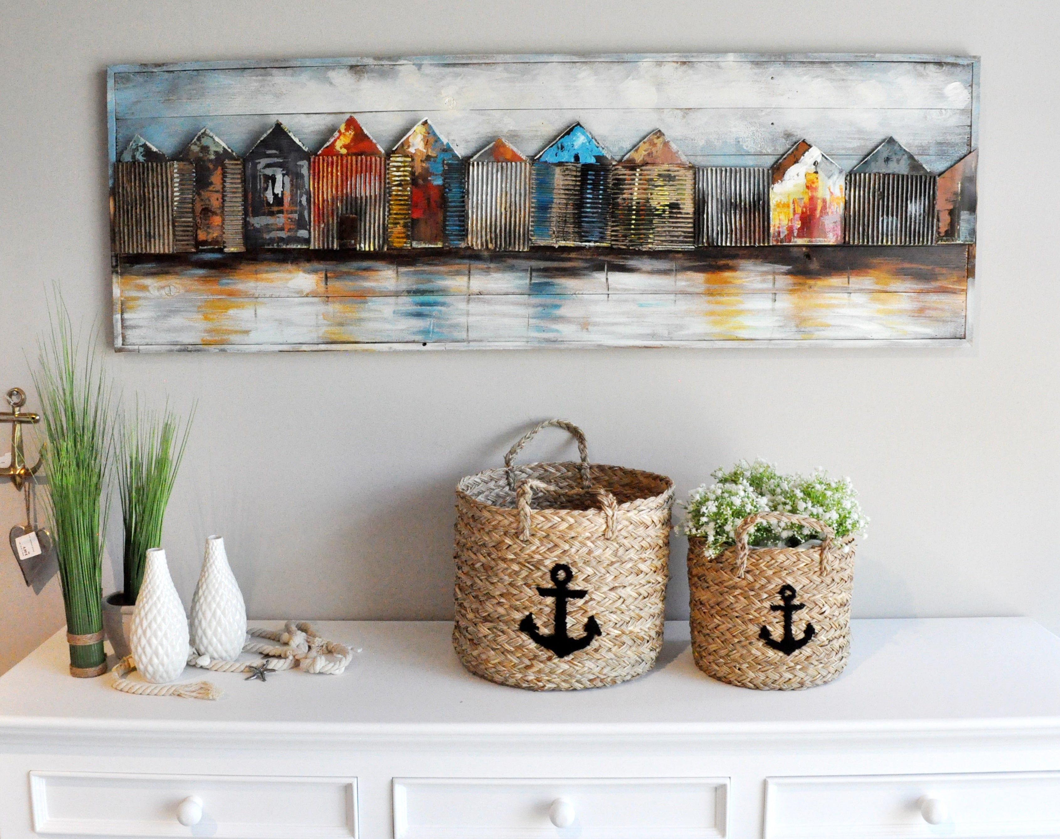 3D Wandbild aus Holz und Metall / Bootschuppen vom Chiemsee 50 x 150 cm