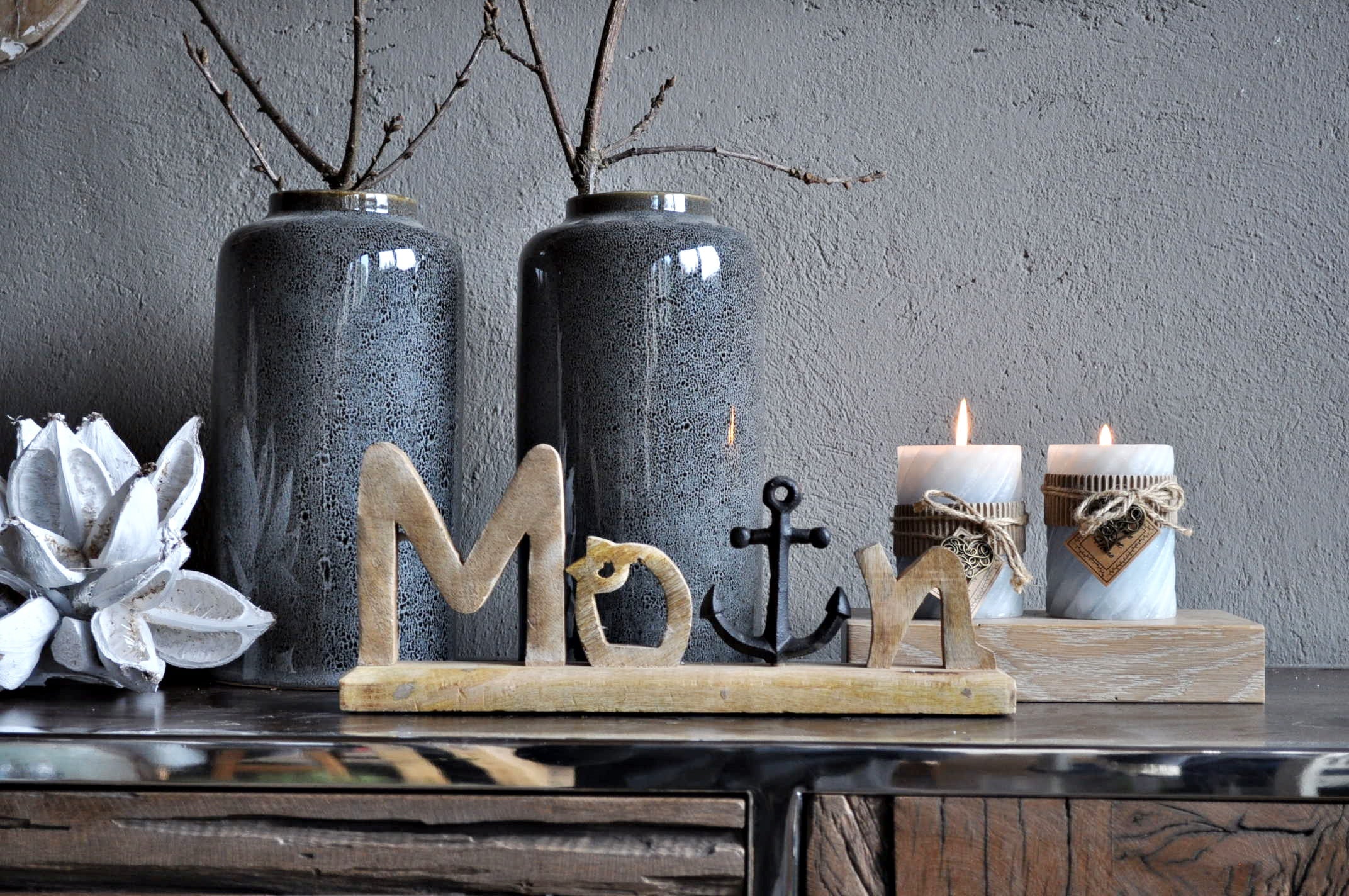 Deko-Aufsteller mit Holzschrift "Moin" und schwarzer Anker Symbol aus ...