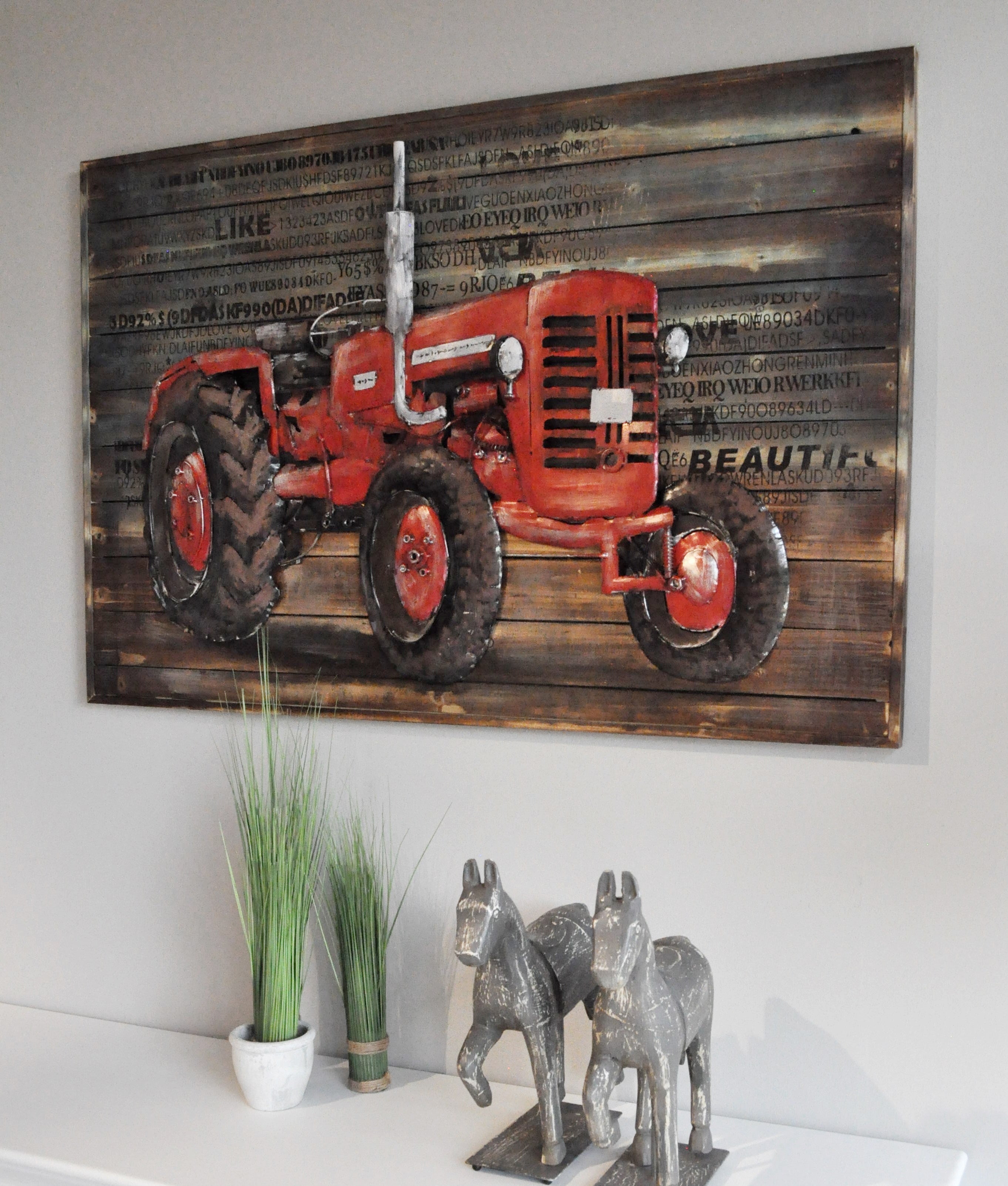 Metallbild auf Holz " Traktor" in 3D Optik 120 x 80 cm